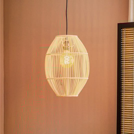 Anteo hanging light made of rattan, high oval | Lights.ie