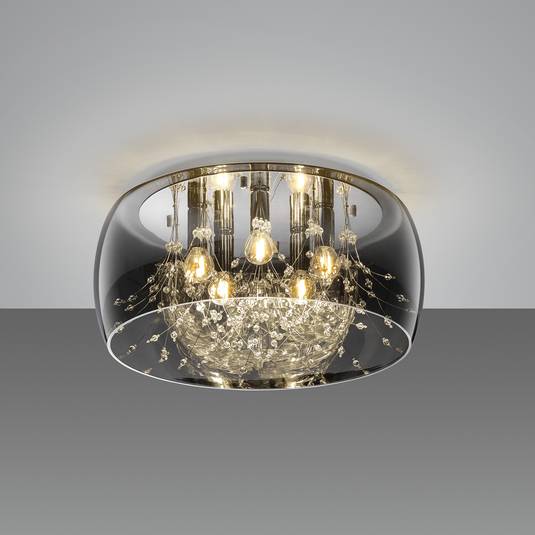 Crystel glass ceiling light, chrome, Ø 50 cm | Lights.co.uk