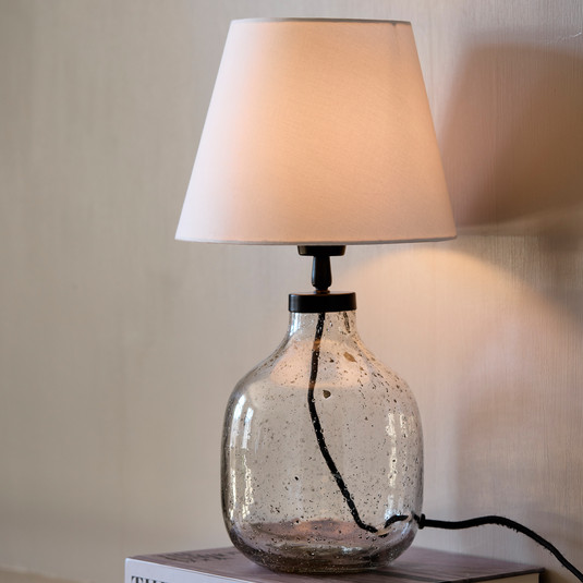 PR Home Groove table lamp clear glass white fabric | Lights.co.uk