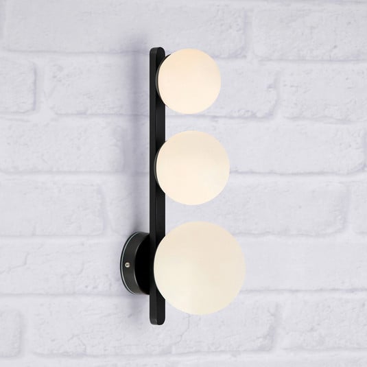 Bathroom wall light Puro black 3-bulb glass | Lights.co.uk