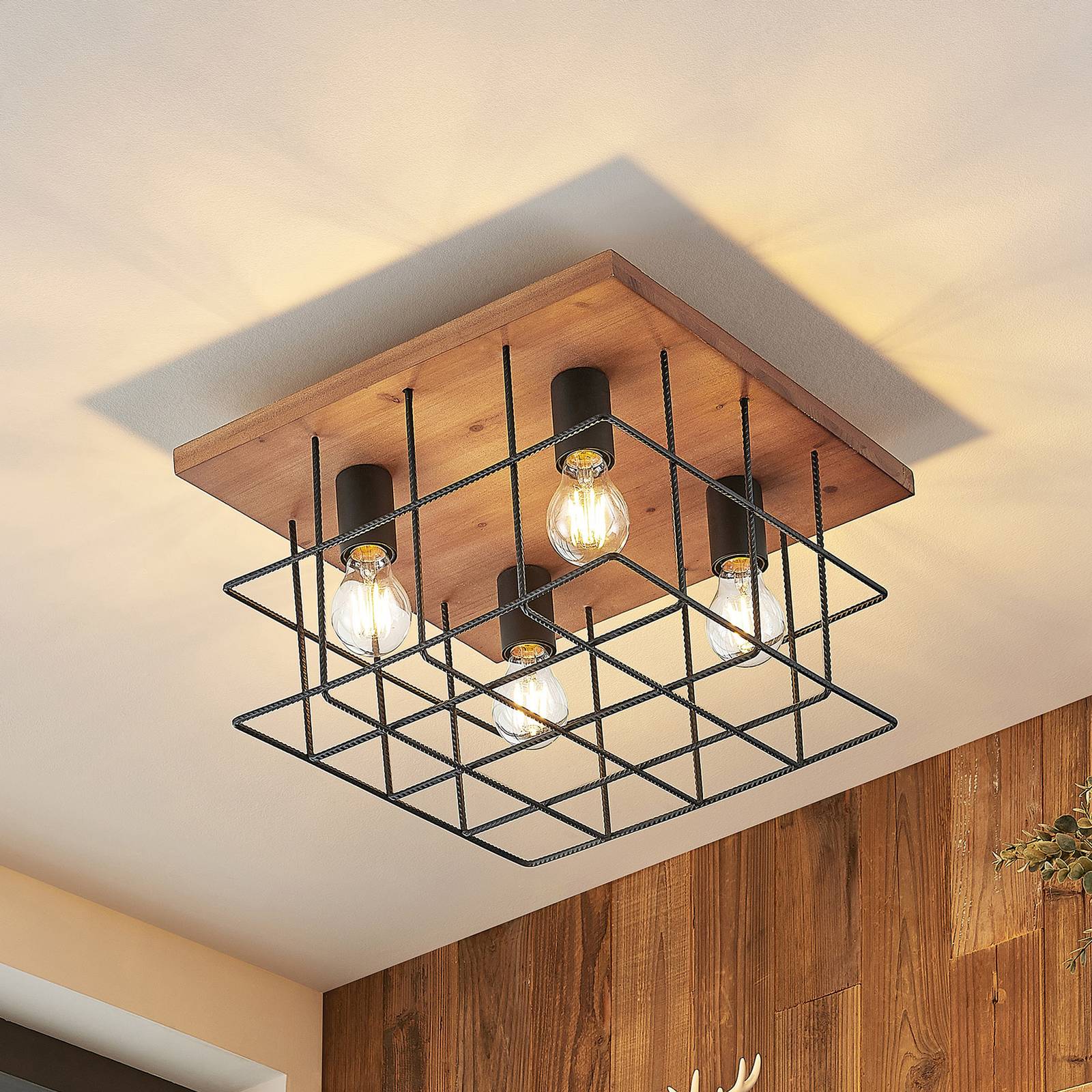 Lindby Mireille lampa sufitowa z drewnem, 4-pkt. | Lampy.pl Lindby Mireille lampa sufitowa z drewnem, 4-pkt. | Lampy.pl
