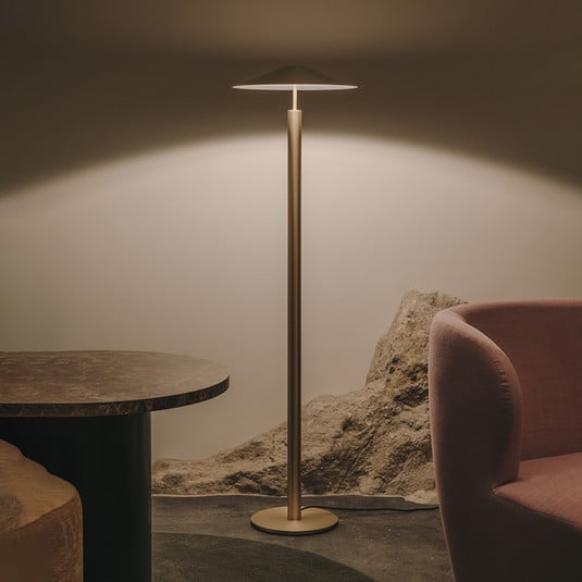 LEDS-C4 LED floor lamp H, gold-coloured matt, switchable, steel ...