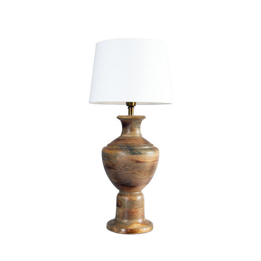 Alma table lamp, white/brown, height 69 cm, wood/fabric | Lights.co.uk