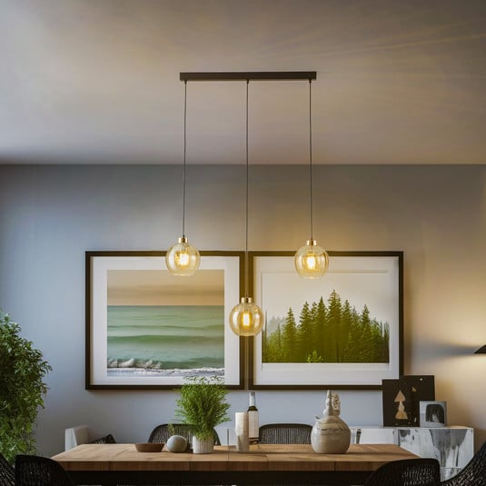 Hanglamp Devi, amber, 3-lamps, balk | Lampen24.nl