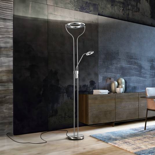 Davos LED floor lamp, nickel-coloured, height 180 cm, 2-bulb, CCT ...