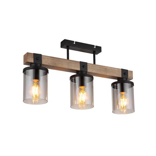 Plafondlamp Lila met houten balk, 3-lamps | Lampen24.nl