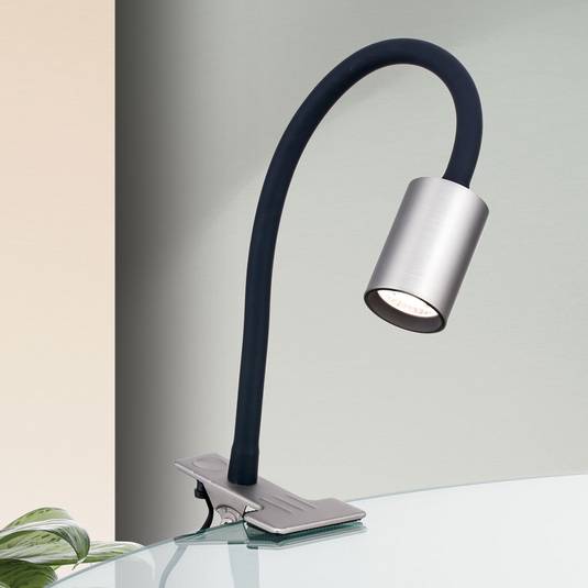Kurt LED clip-on light, matt nickel | Lights.co.uk