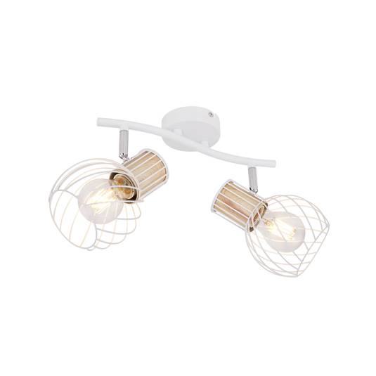Luise ceiling light, white, wooden look, 2-bulb | Lights.co.uk