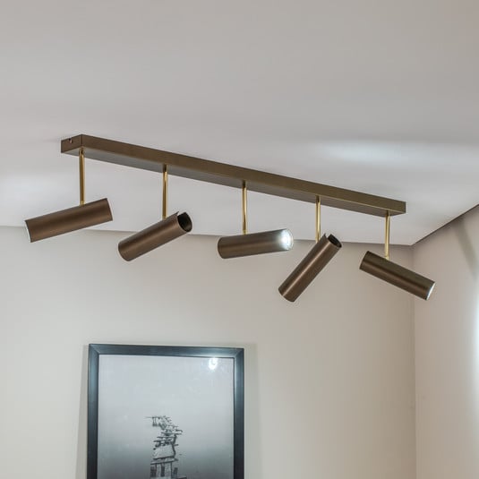 Axion ceiling light, 5-bulb, titanium-coloured, elongated, steel ...