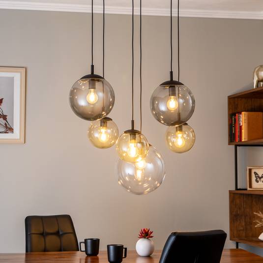 Esme hanging light, glass, multicoloured, 6-bulb, rectangular | Lights ...