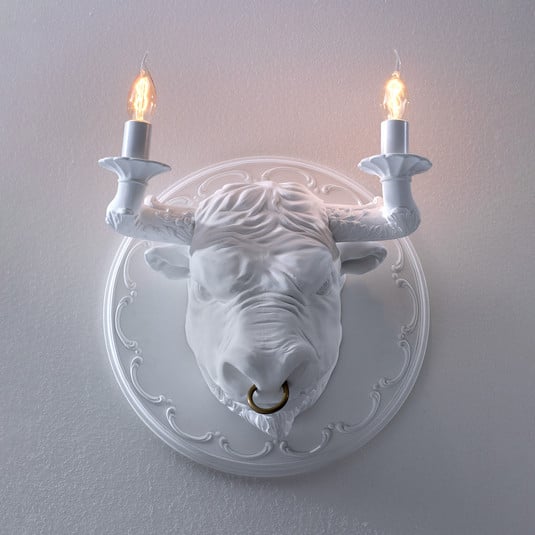 Karman Corrado wall light, ceramic bull's head | Lights.co.uk