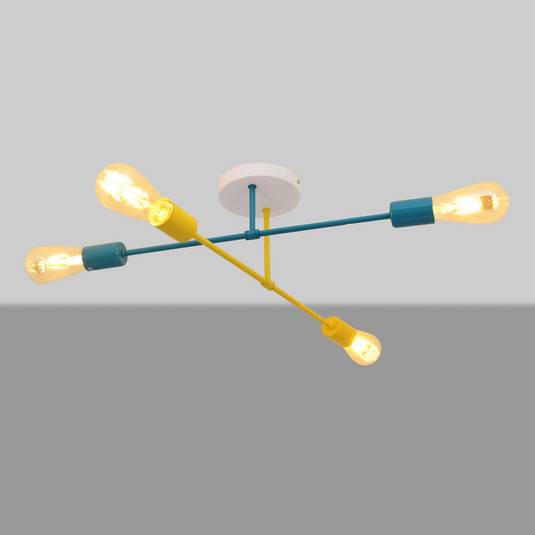 Cambridge ceiling light, 4-bulb, yellow, turquoise | Lights.co.uk