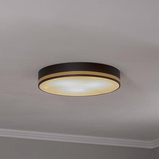 Amore ceiling light, gold stripes, black | Lights.co.uk