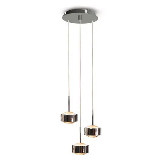 Puk Maxx Drop Trio pendant light, matt nickel, 3-bulb G9 | Lights.co.uk