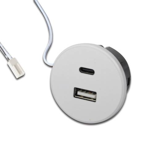 USB-A socket outlet + USB-C, white, furniture installation, 24V input ...