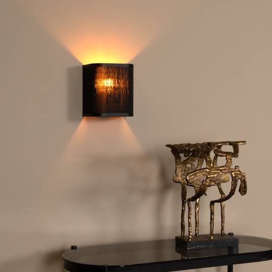 Tagalog wall light made of rattan, black/natural | Lights.co.uk