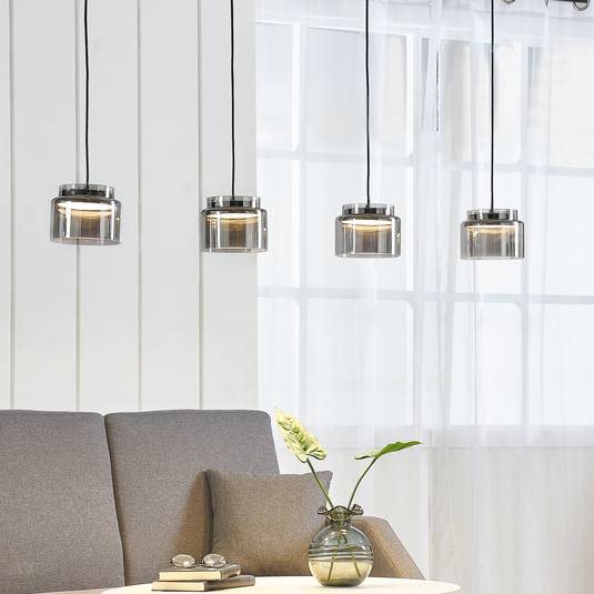 Lucande Diano Hängeleuchte, rauchgrau, vierflammig | Lampenwelt.de