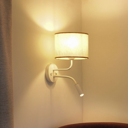 Aplique de pared Roller, algodón blanco crudo, blanco, con brazo de lectura | Lampara.es