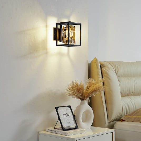 Lucande Arcan wall light, gold/black, crystal glass | Lights.co.uk