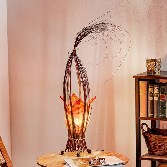 Lampe à poser Elena avec abat-jour tissu, orange | Luminaire.fr