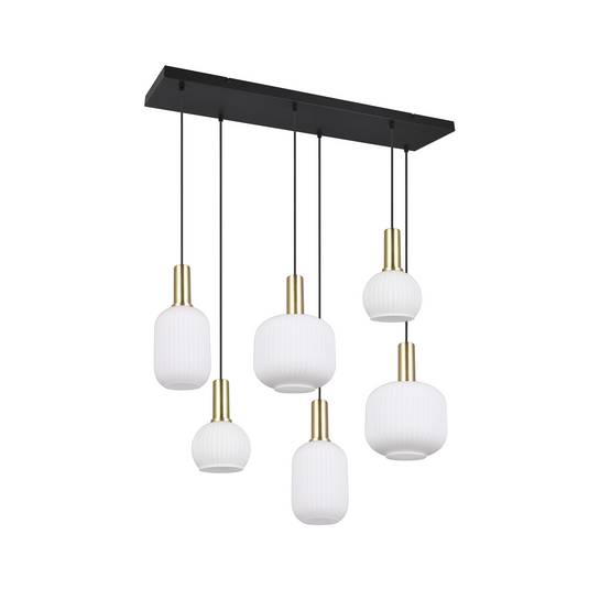 Diva pendant light, 6-bulb, brass-coloured, opal, metal, glass | Lights ...