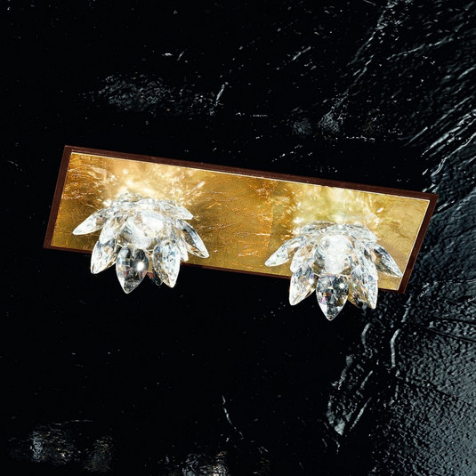 Fiore ceiling light, gold leaf and crystal, 2-bulb | Lights.co.uk