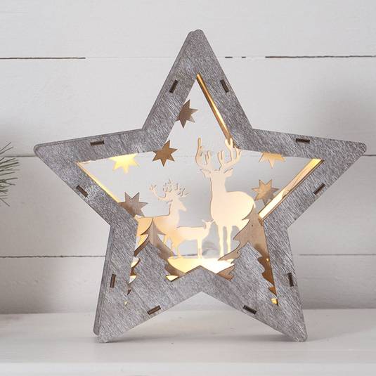 Fauna LED decorative star, wood, 24 cm high | Lights.co.uk