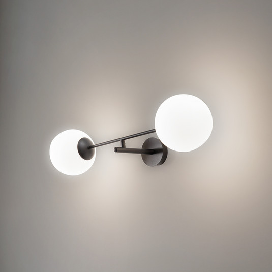 Applique murale Linear, noir/opale, à 2 lampes | Luminaire.fr