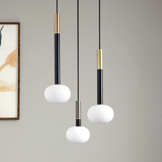 Mose pendant light, gold/bronze/copper, 3-bulb, round, glass | Lights.co.uk