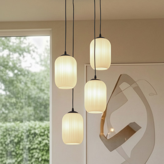 Verdi hanging light, Ø 30 cm, black/opal, steel/glass, 4-bulb. | Lights ...