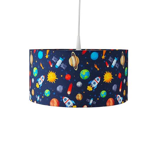 Space pendant light with a fabric lampshade | Lights.co.uk