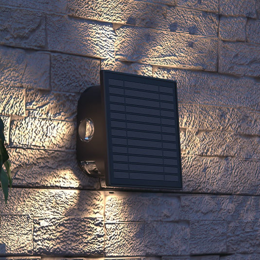 Calex Altamura solar LED outdoor wall light, indirect, black | Lights.co.uk