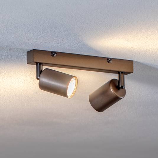 Top downlight, adjustable, brown, 2-bulb linear | Lights.co.uk