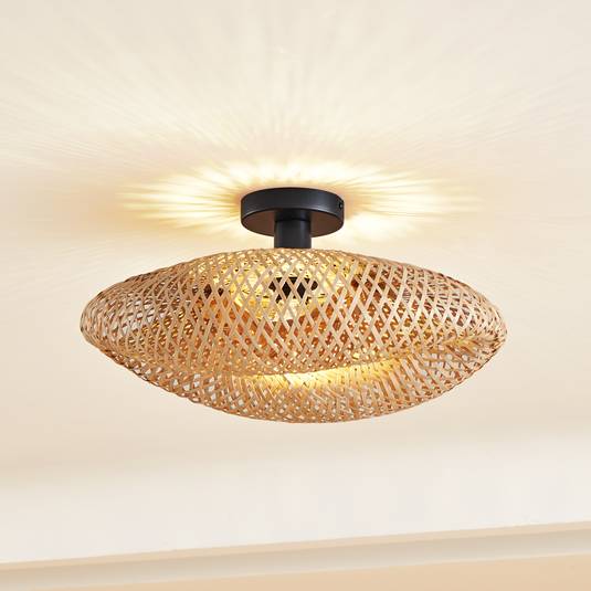 Lindby Eleane ceiling light, bamboo, natural, Ø 50 cm | Lights.co.uk