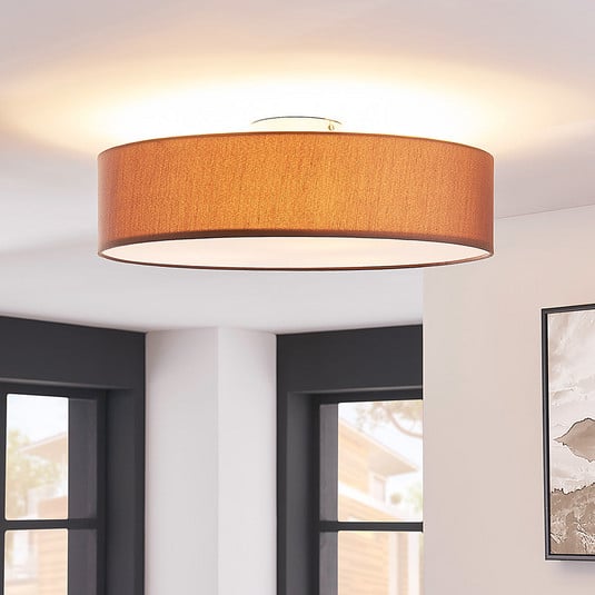 Lindby ceiling light Sebatin, Ø 50 cm, light brown, fabric, E27 ...