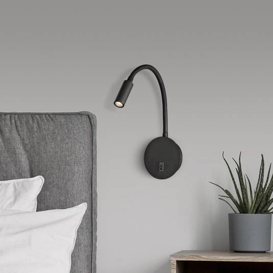 Lyon LED wall reading lamp, flex arm, switch, black | Lights.co.uk
