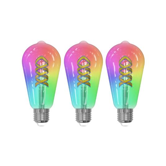 Prios Smart LED Filament lot de 3 E27 ST64 4W RVB clair Tuya | Luminaire.fr