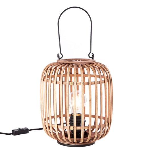Woodrow table lamp, handle, rattan, light brown | Lights.co.uk