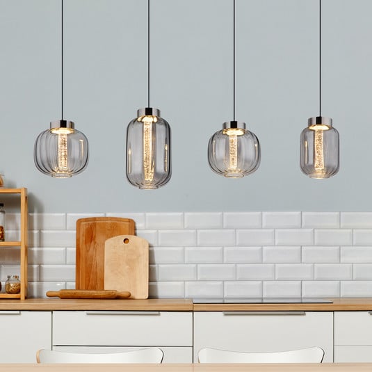 Fluoro LED hanging light, smoke grey, length 120 cm, 4-bulb. | Lights.co.uk