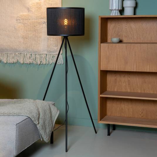 Tagalog floor lamp made of bamboo, black, tripod | Lights.co.uk