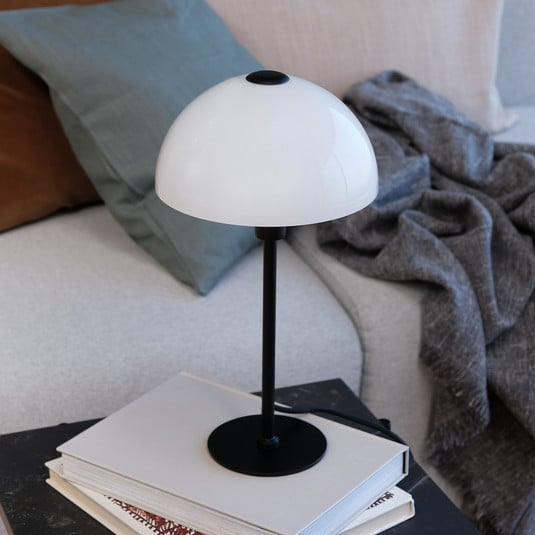 Dyberg Larsen Jazz table lamp, opal/black | Lights.co.uk