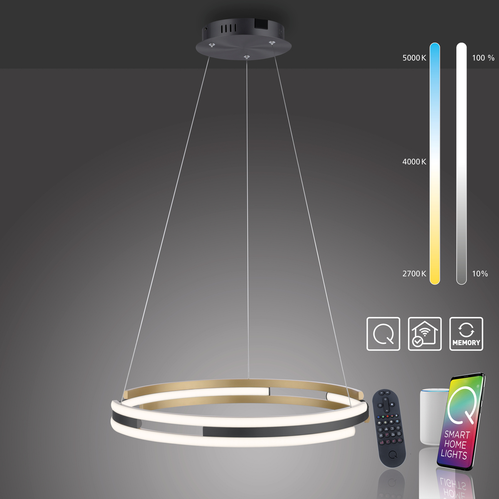 Paul Neuhaus Q-Beluga LED pendant light, brass | Lights.co.uk