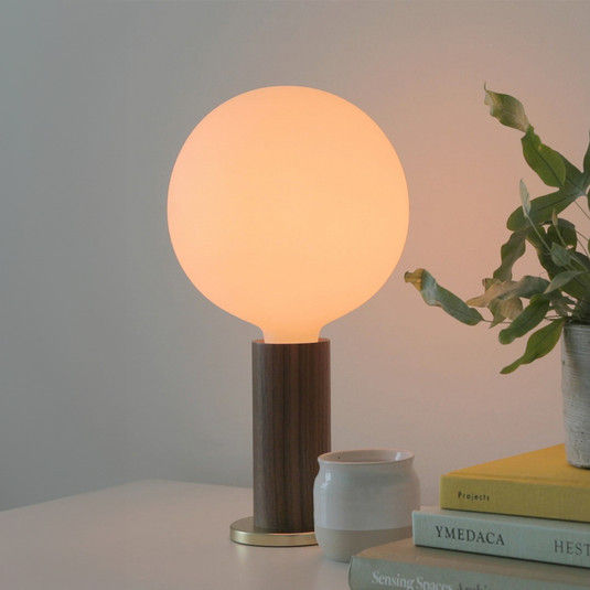 Tala table lamp Knuckle, opal globe bulb, wood | Lights.co.uk