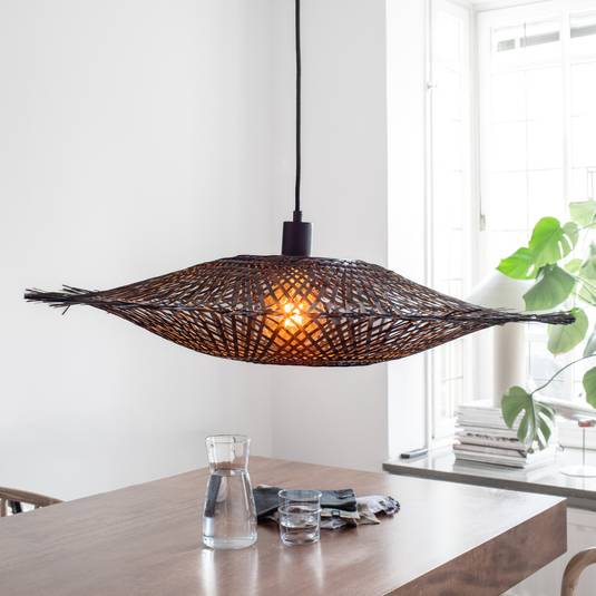 Kumo pendant light, bamboo, black, 75 cm | Lights.co.uk
