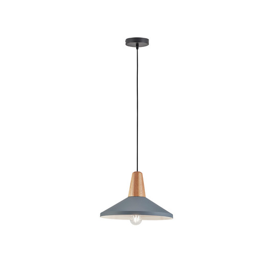 Tom pendant light, wooden element, blue-grey | Lights.co.uk