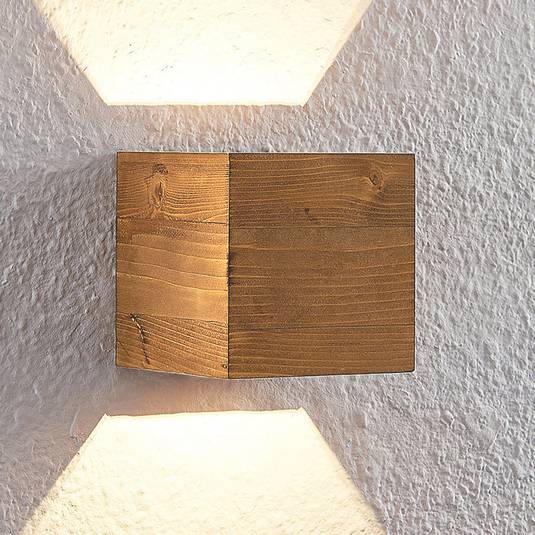 Lindby LED wall light Benicio, 11 cm, angular, wood | Lights.co.uk