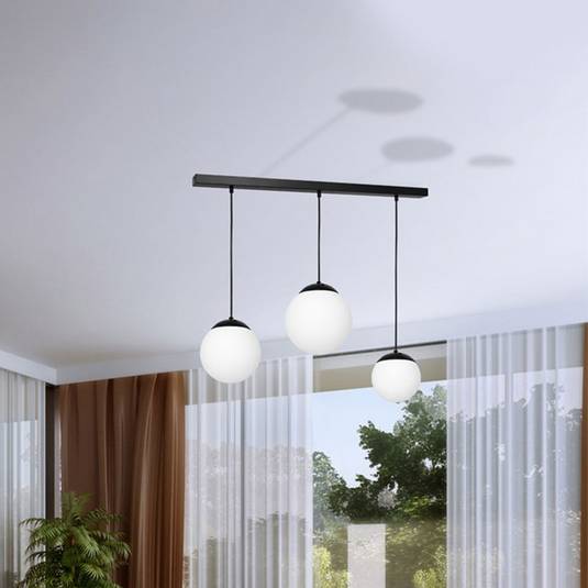 Lampada sosp Lima vetro opale nero 3 luci lineare | Lampade.it