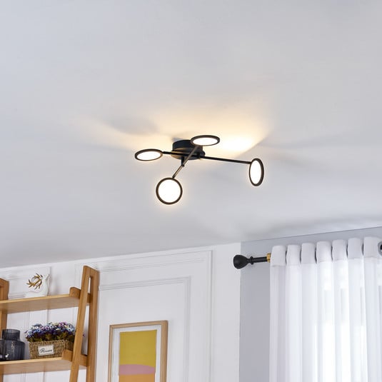 Plafón Lindby LED Manel, negro, hierro, 60 cm de largo | Lampara.es