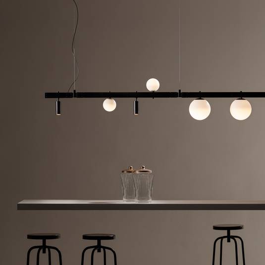 Karman Stant LED hanging light black beam | Lights.co.uk