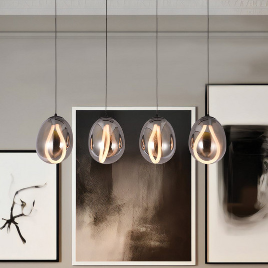 LED hanging light Melanie, length 85 cm, smoky grey, glass 4-bulb ...